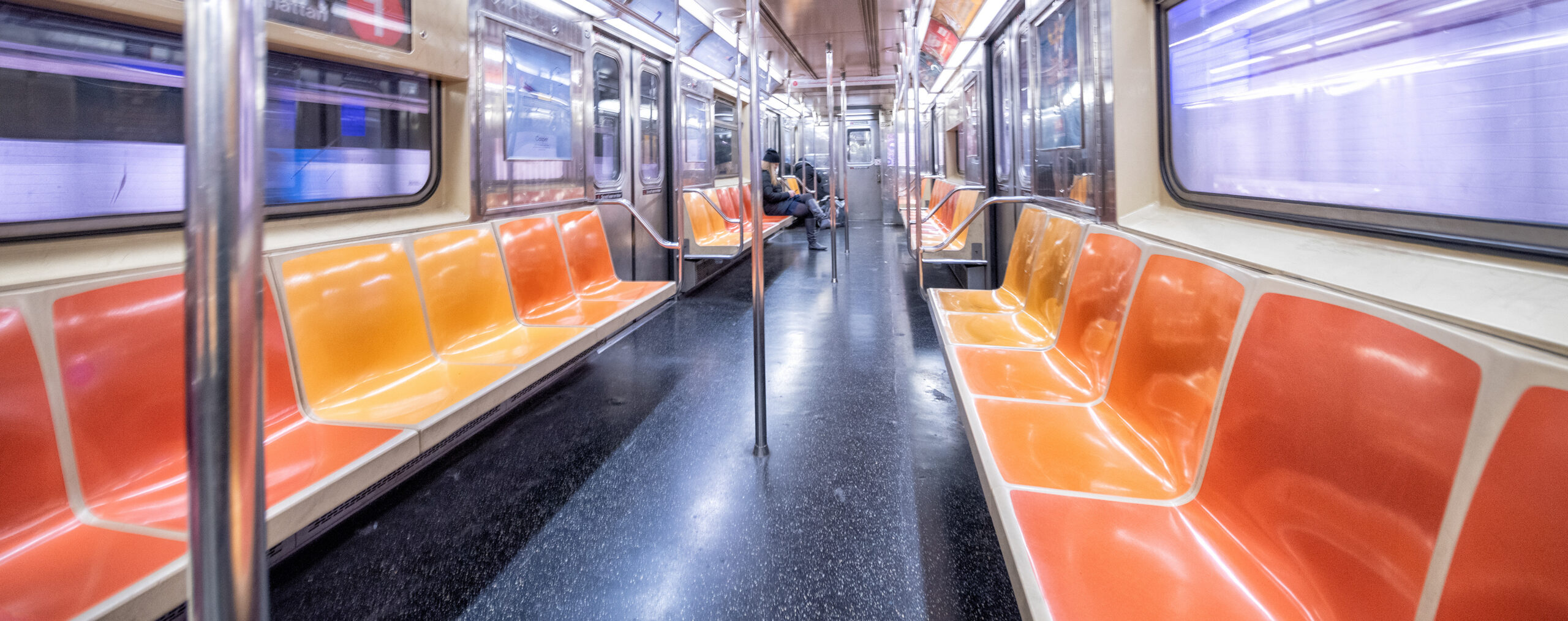 NEW YORK CITY - DECEMBER 2018: Interior of New York City subway train ...